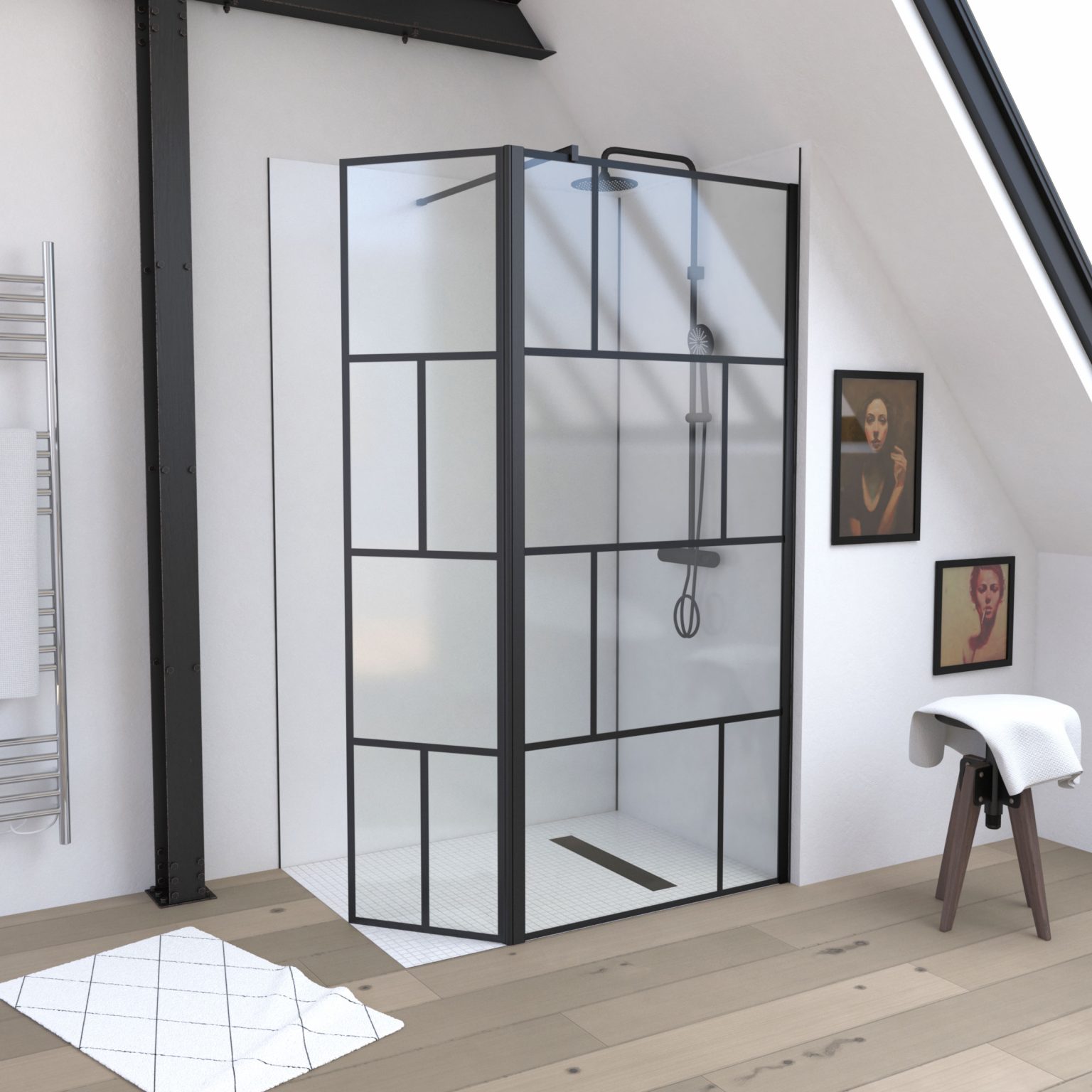 Paroi de douche avec pivot 120+40x195cm - Sérigraphie type briques et ...