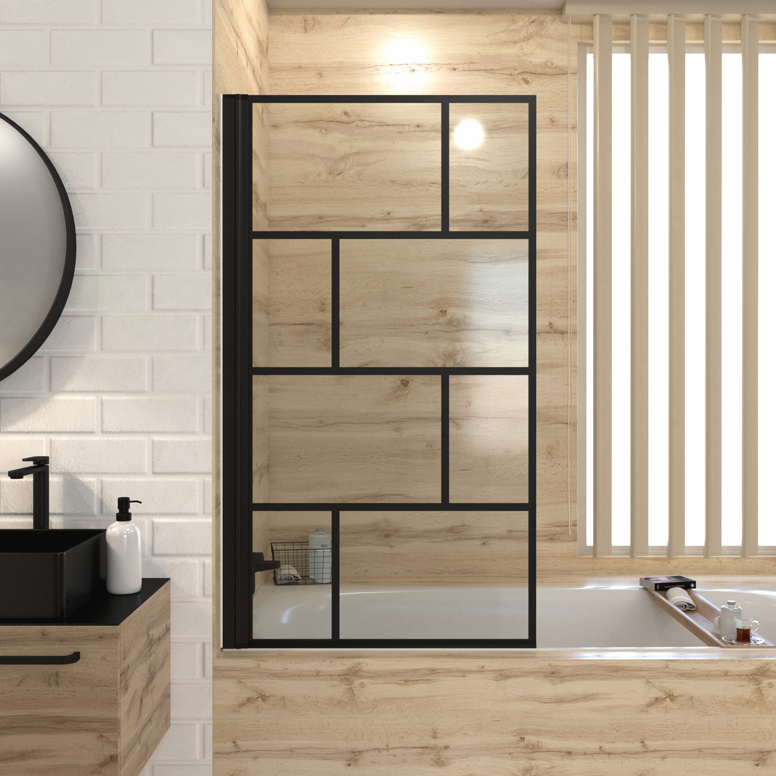 Pare baignoire rabattable sérigraphié 80x140 cm - Finition Noir Mat ...