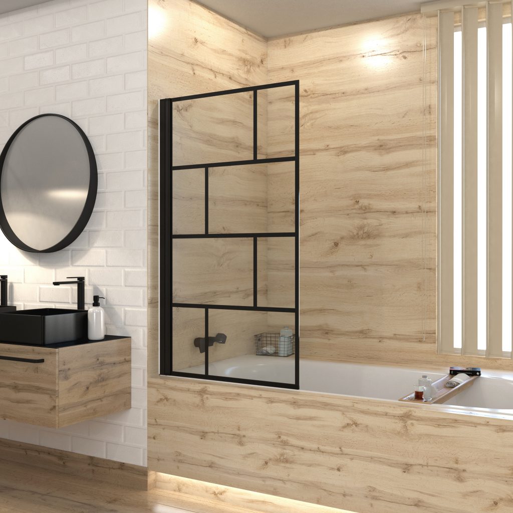 Pare baignoire rabattable sérigraphié 80x140 cm - Finition Noir Mat ...