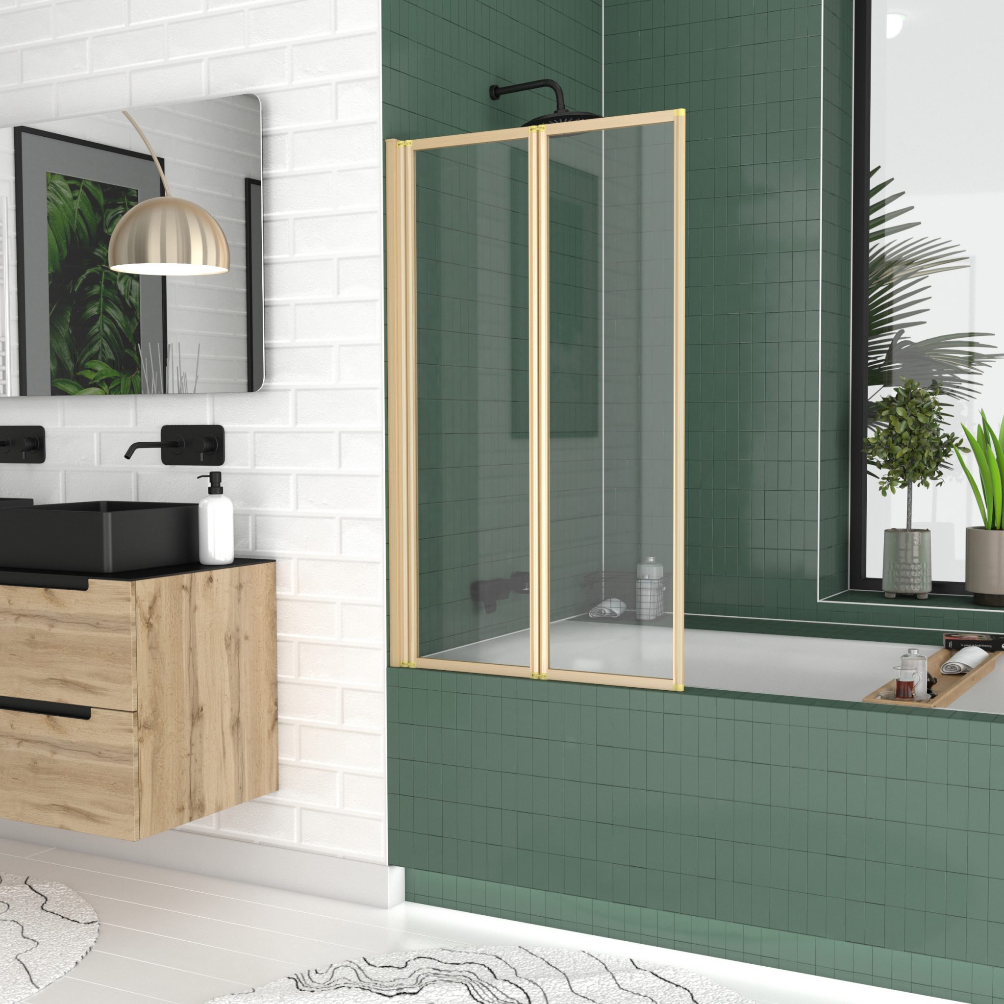 Pare-baignoire Pivotant 2 Volets Or Doré Brossé - Verre Trempé 4mm ...