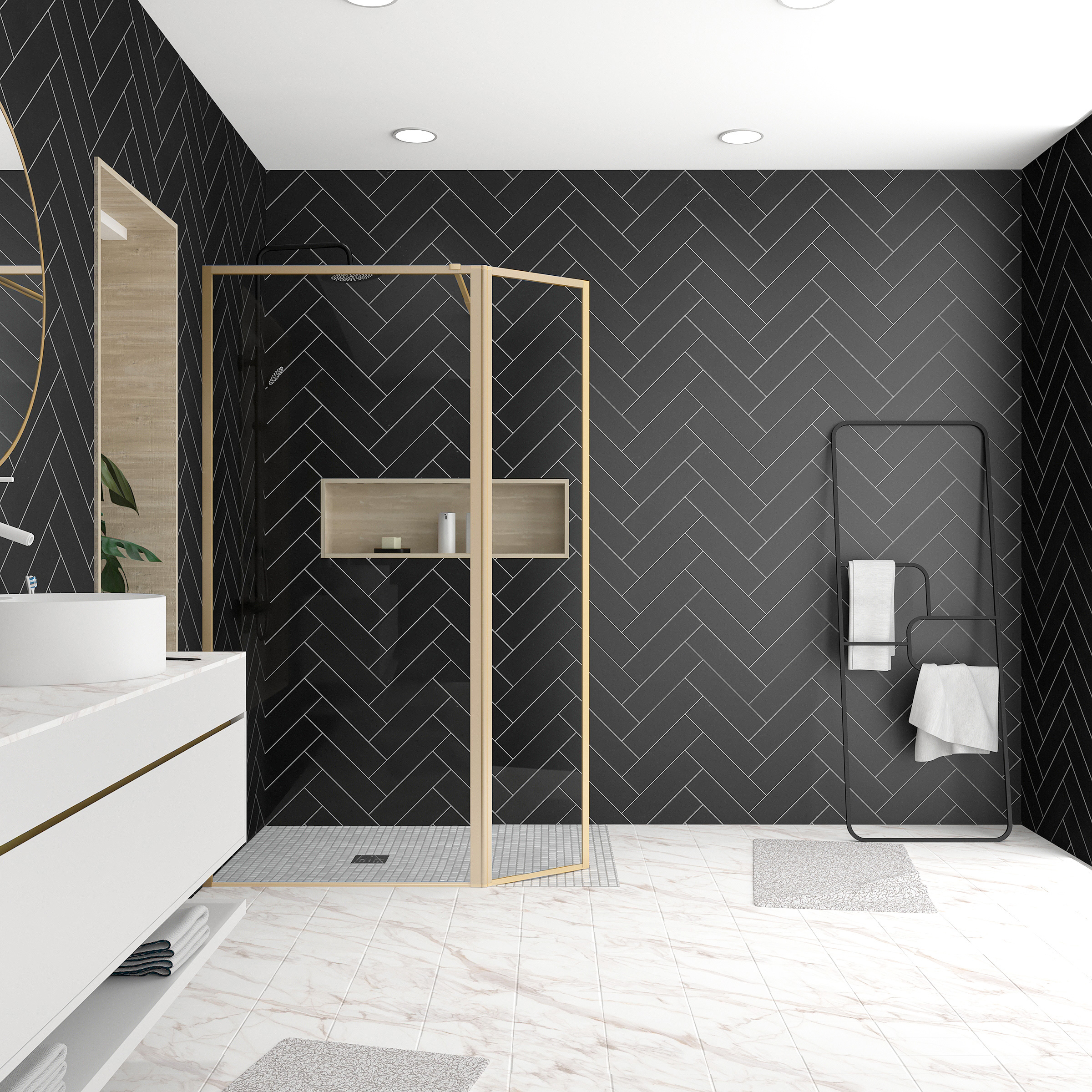 Paroi de Douche avec Volet Pivotant 90+40x200 cm - Finition Or Doré ...